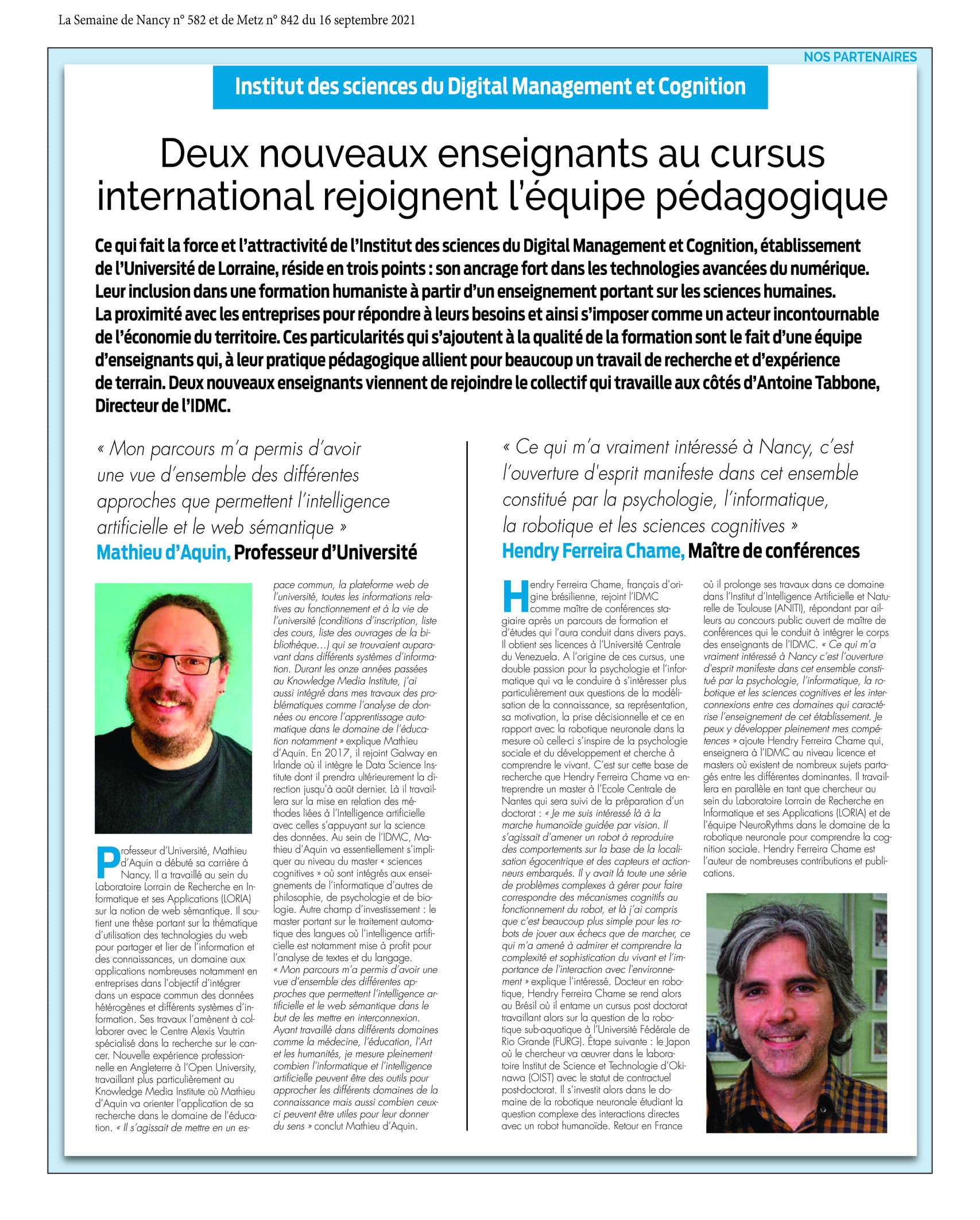 Revue de presse : La Semaine - Septembre 2021 - IDMC